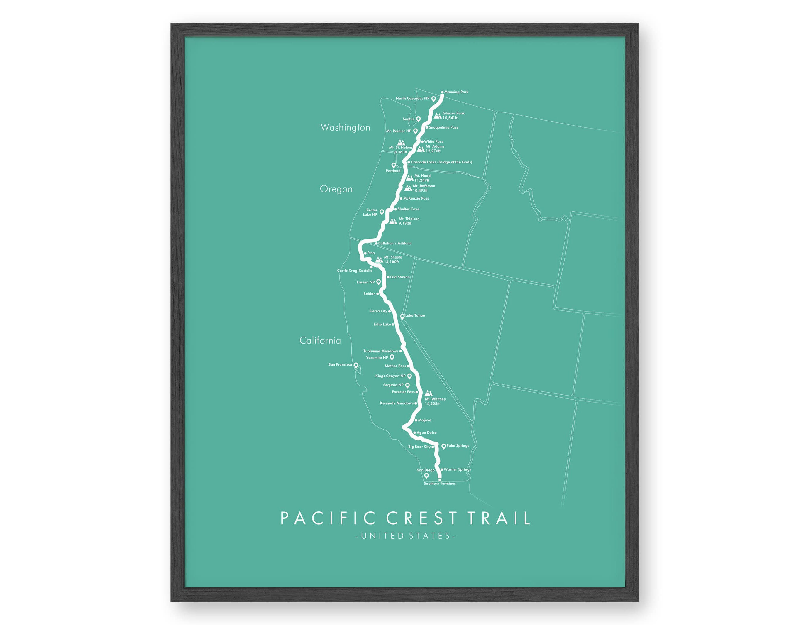 Pacific Crest Trail Map PCT Hiking Trail Map PCT Poster - Etsy