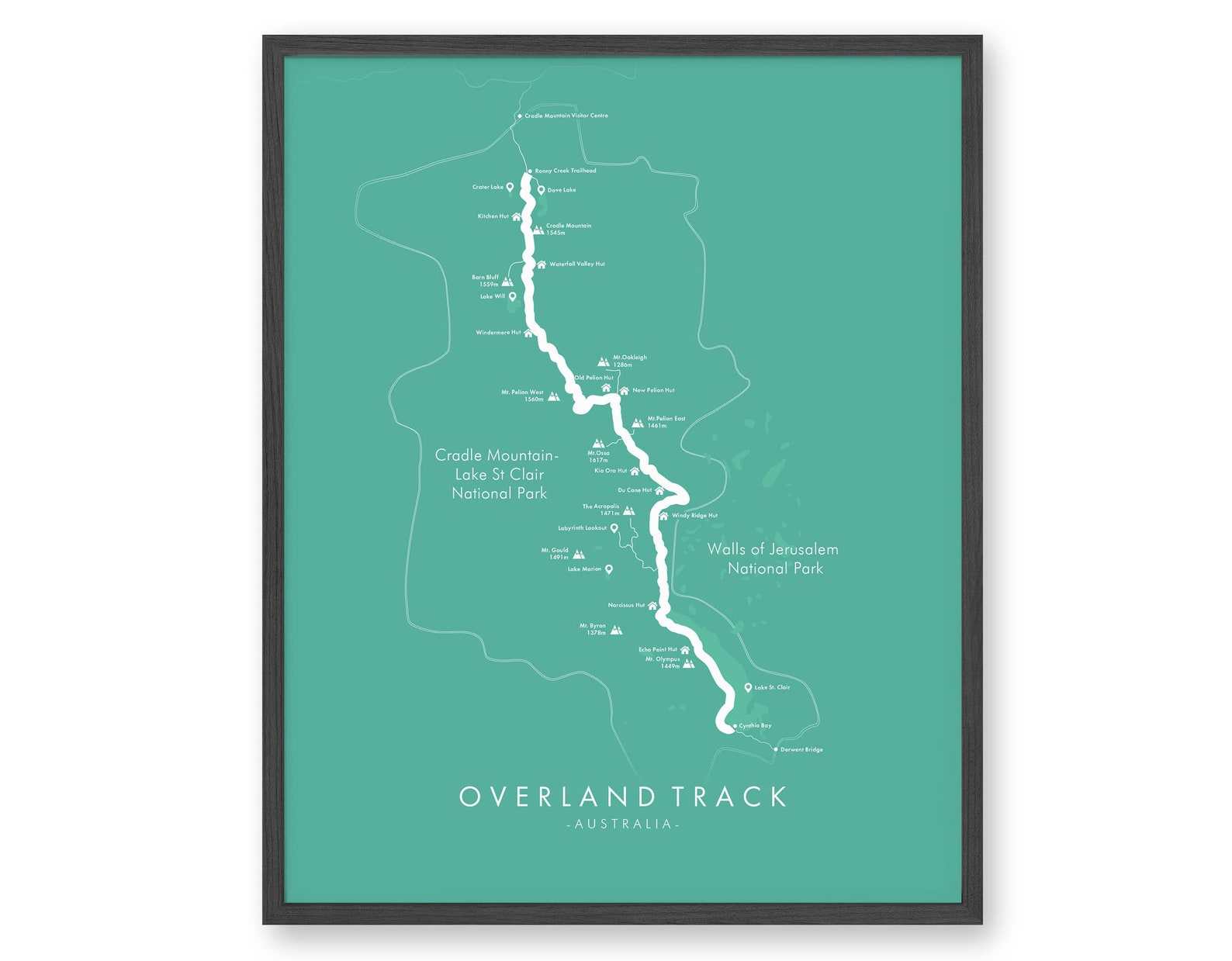 Overland Track Map Overland Trail Poster Tasmania Hiking - Etsy