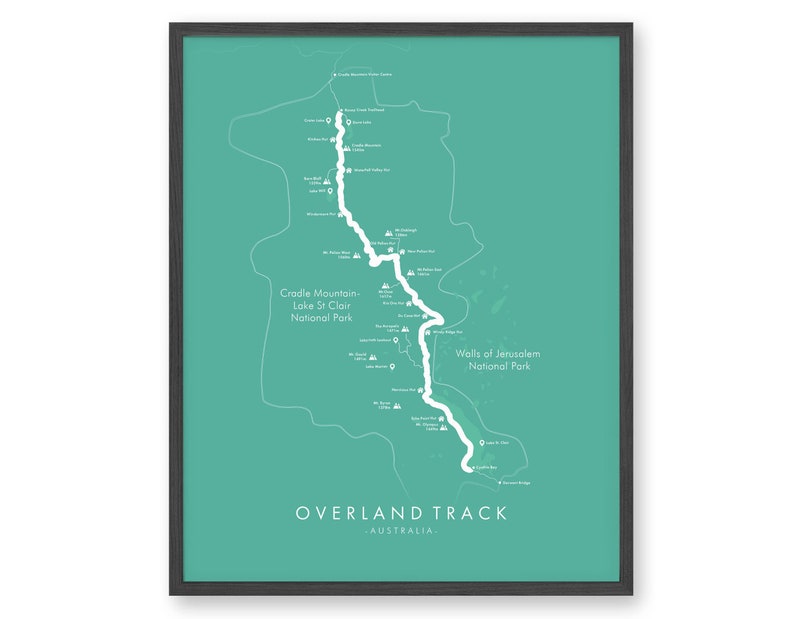 Overland Track Map Overland Trail Poster Tasmania Hiking - Etsy Australia