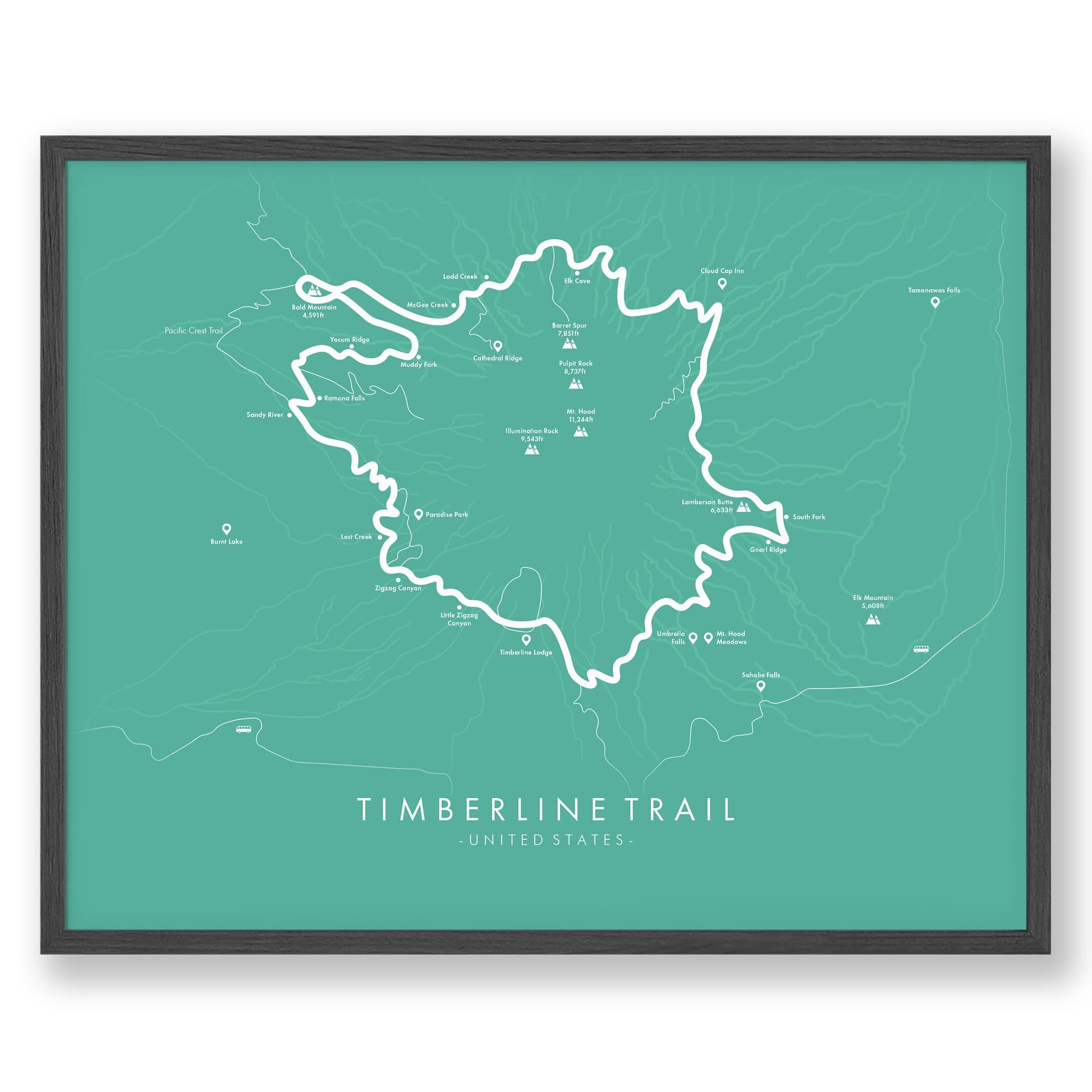 Timberline Trail Map | Mount Hood Trail Poster | Oregon Hiking Poster ...