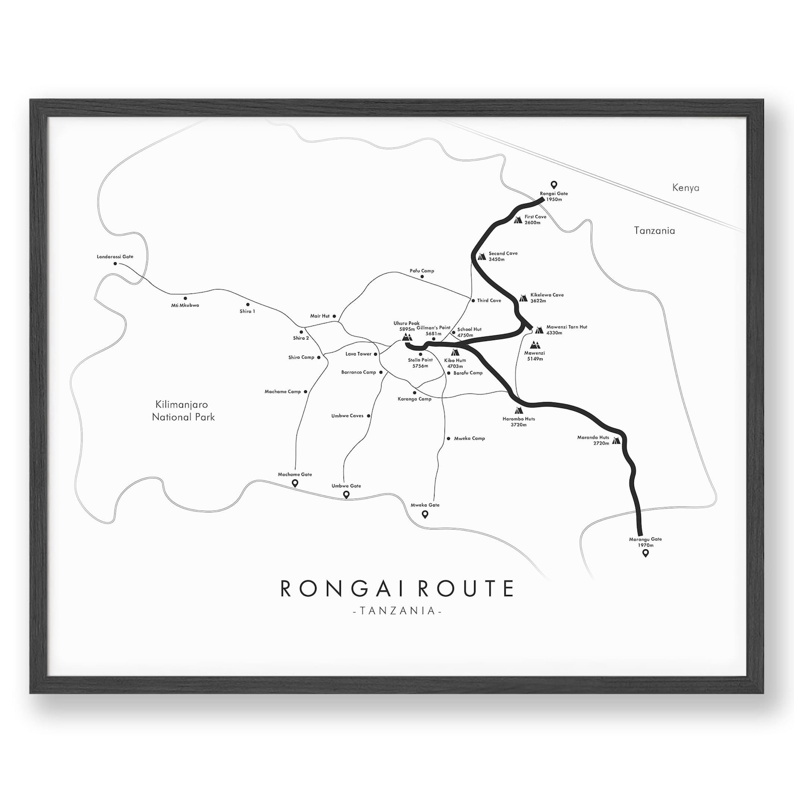 Rongai Route Map | Rongai Route Poster | Kilimanjaro Hiking Poster ...
