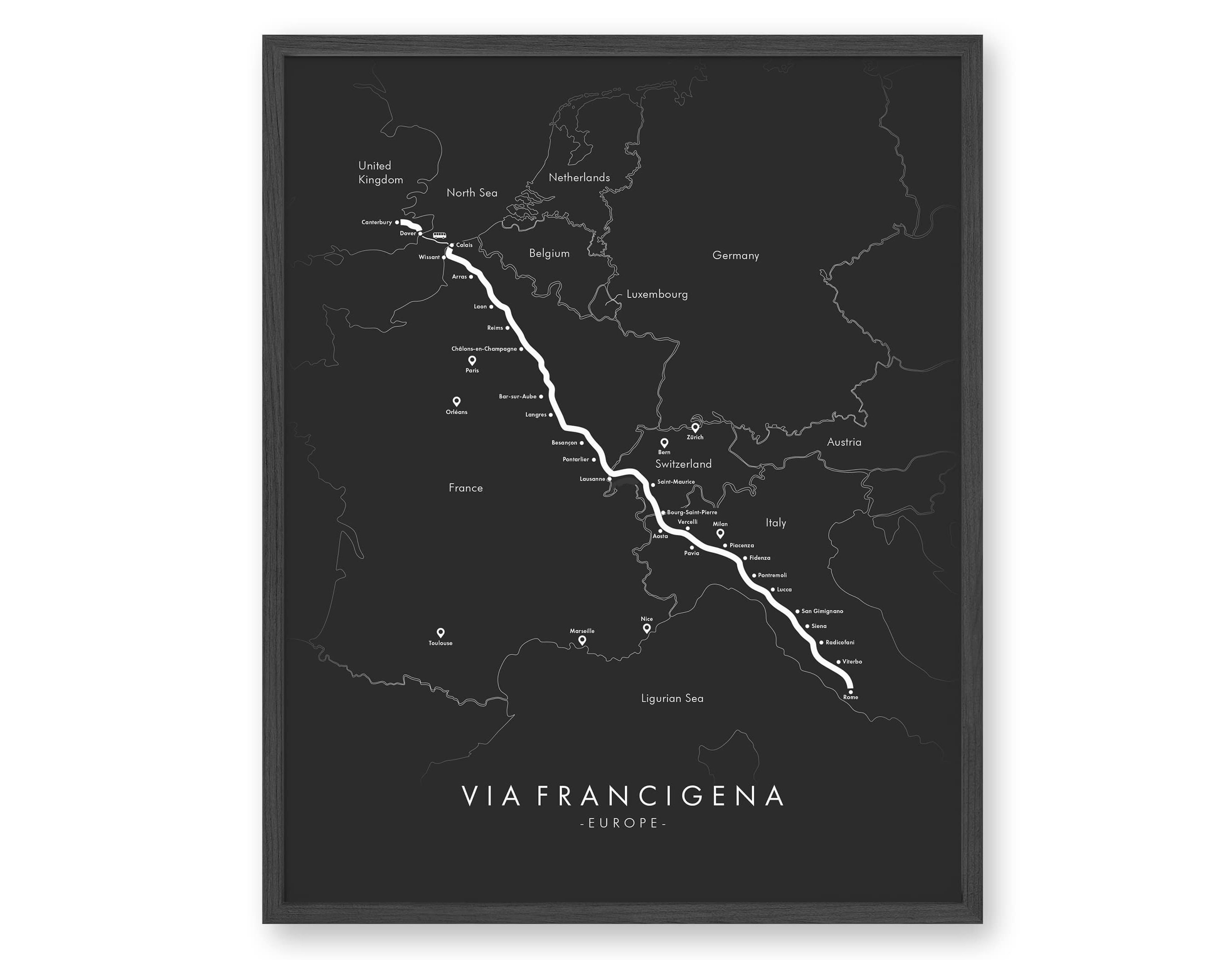 Via Francigena Map via Francigena Poster Europe Hiking - Etsy