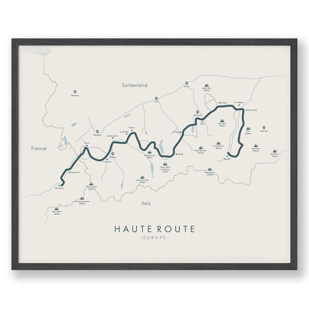 Haute Route Trail Map | High Route Hiking Poster | Mountaineers' Route ...