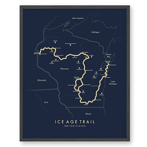 Ice Age Trail Map | Ice Age Hiking Trail Map | Ice Age Trail Poster ...