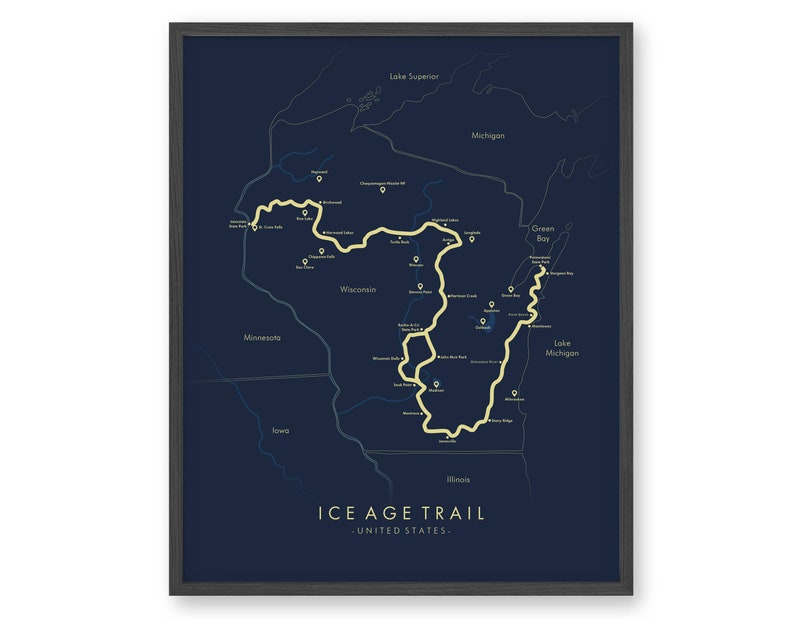 Ice Age Trail Map | Ice Age Hiking Trail Map | Ice Age Trail Poster ...