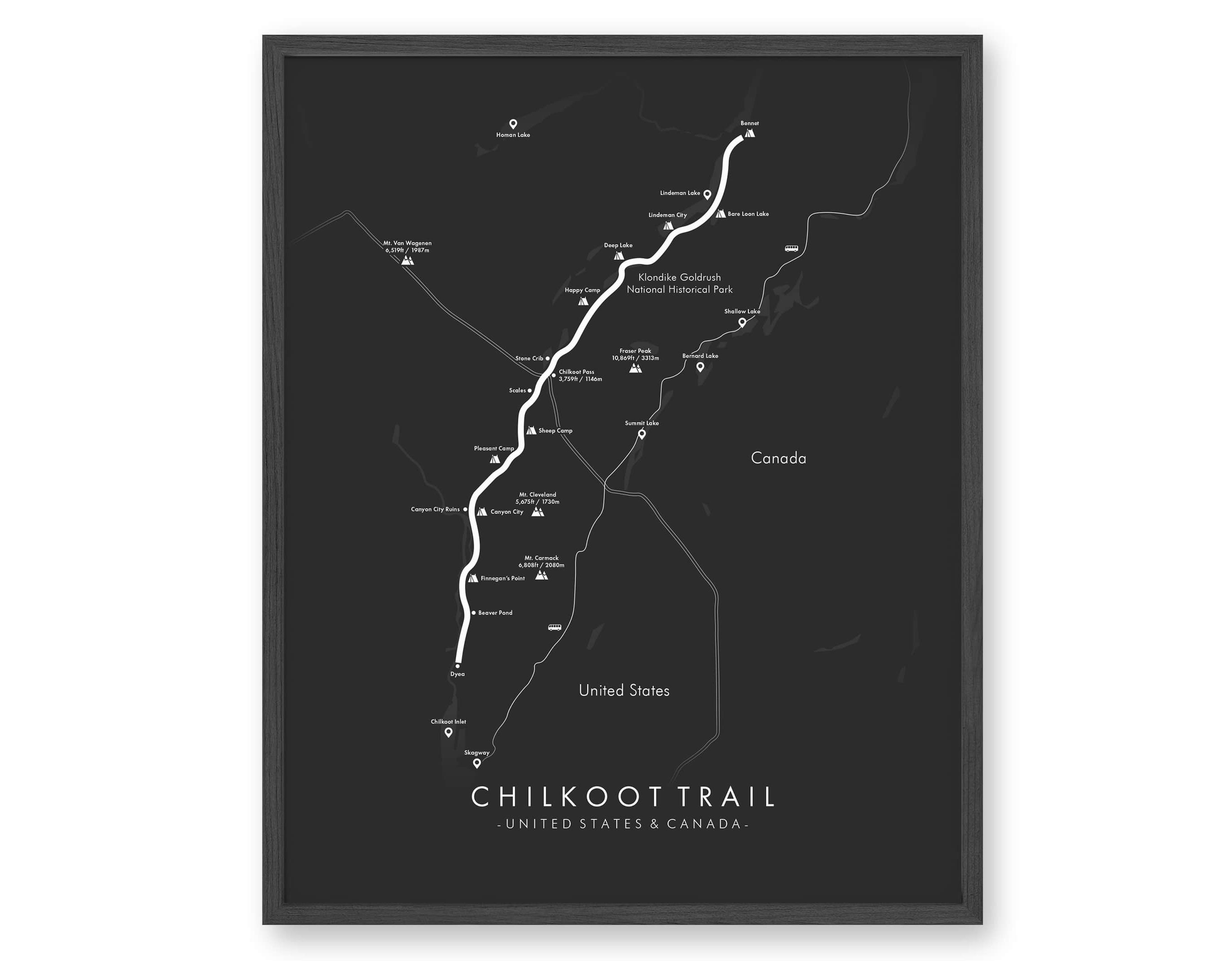 Chilkoot Trail Map Chilkoottrail Poster Hiking USA & - Etsy