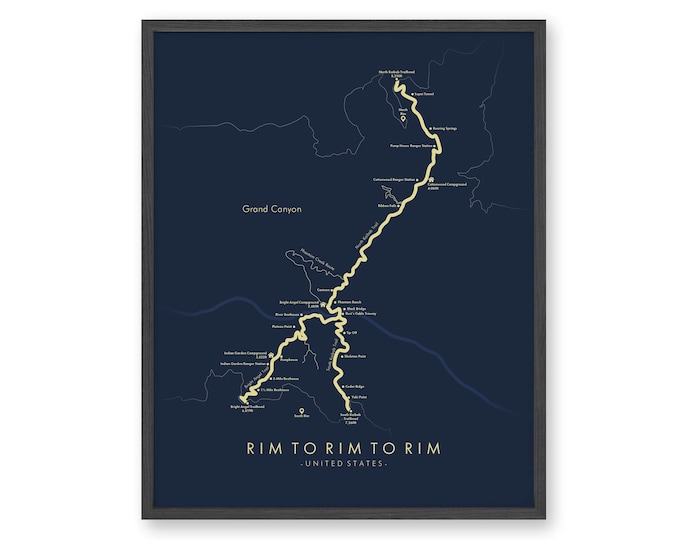 Rim to Rim to Rim Trail Map Rim to Rim to Rim Hiking Trail Poster Grand ...