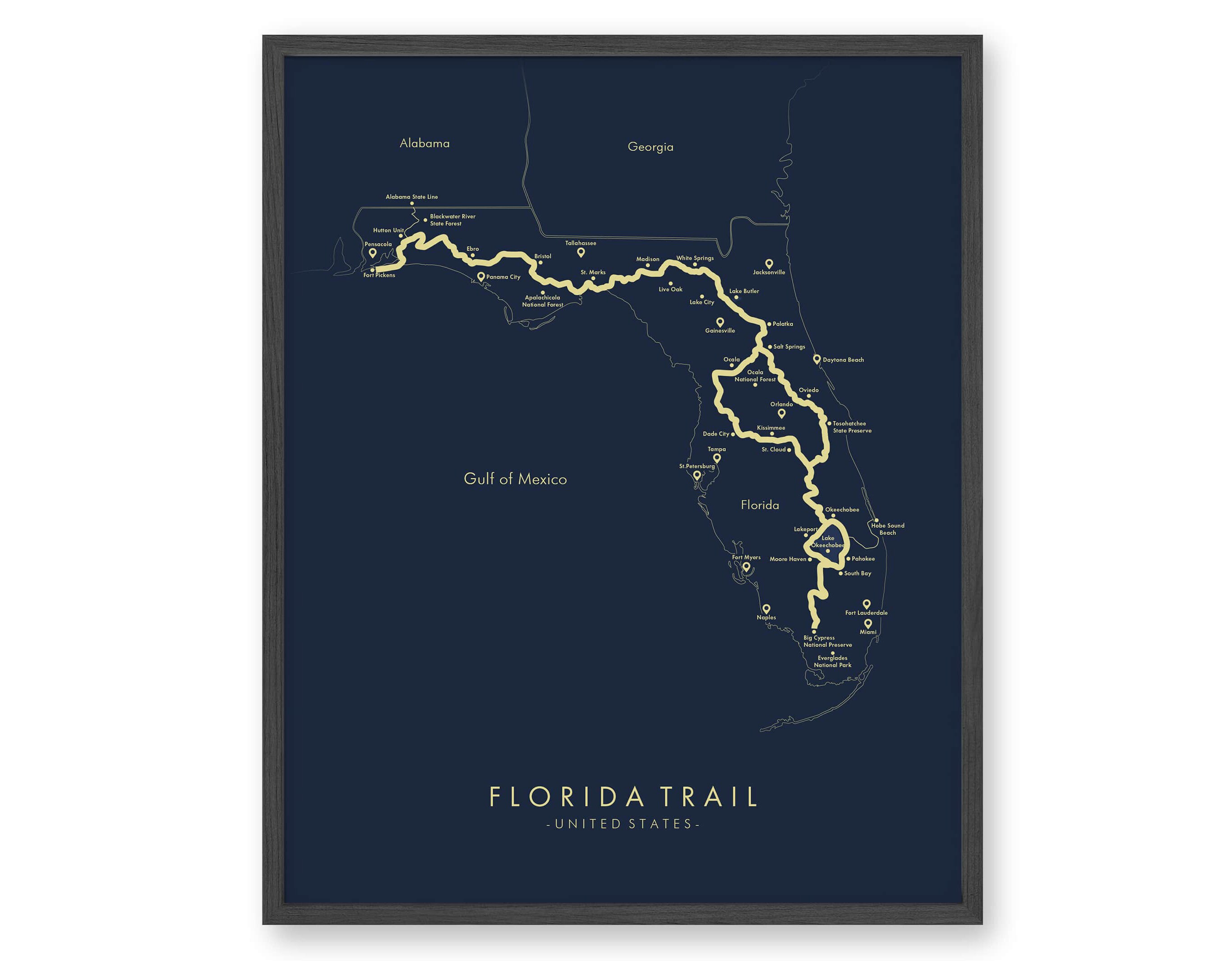 Florida Trail Map | Florida Trail Poster | USA National Scenic Trail ...