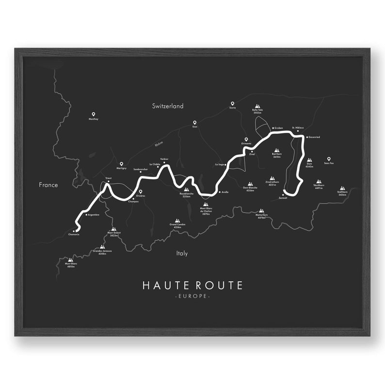 Haute Route Trail Map High Route Hiking Poster - Etsy