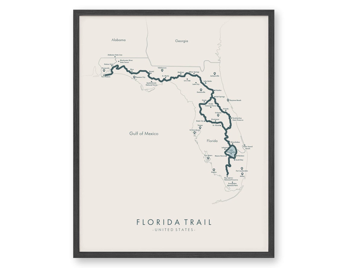 Florida Trail Map | Florida Trail Poster | USA National Scenic Trail ...
