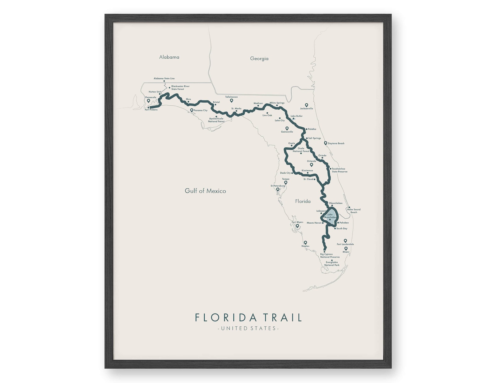 Florida Trail Map | Florida Trail Poster | USA National Scenic Trail ...