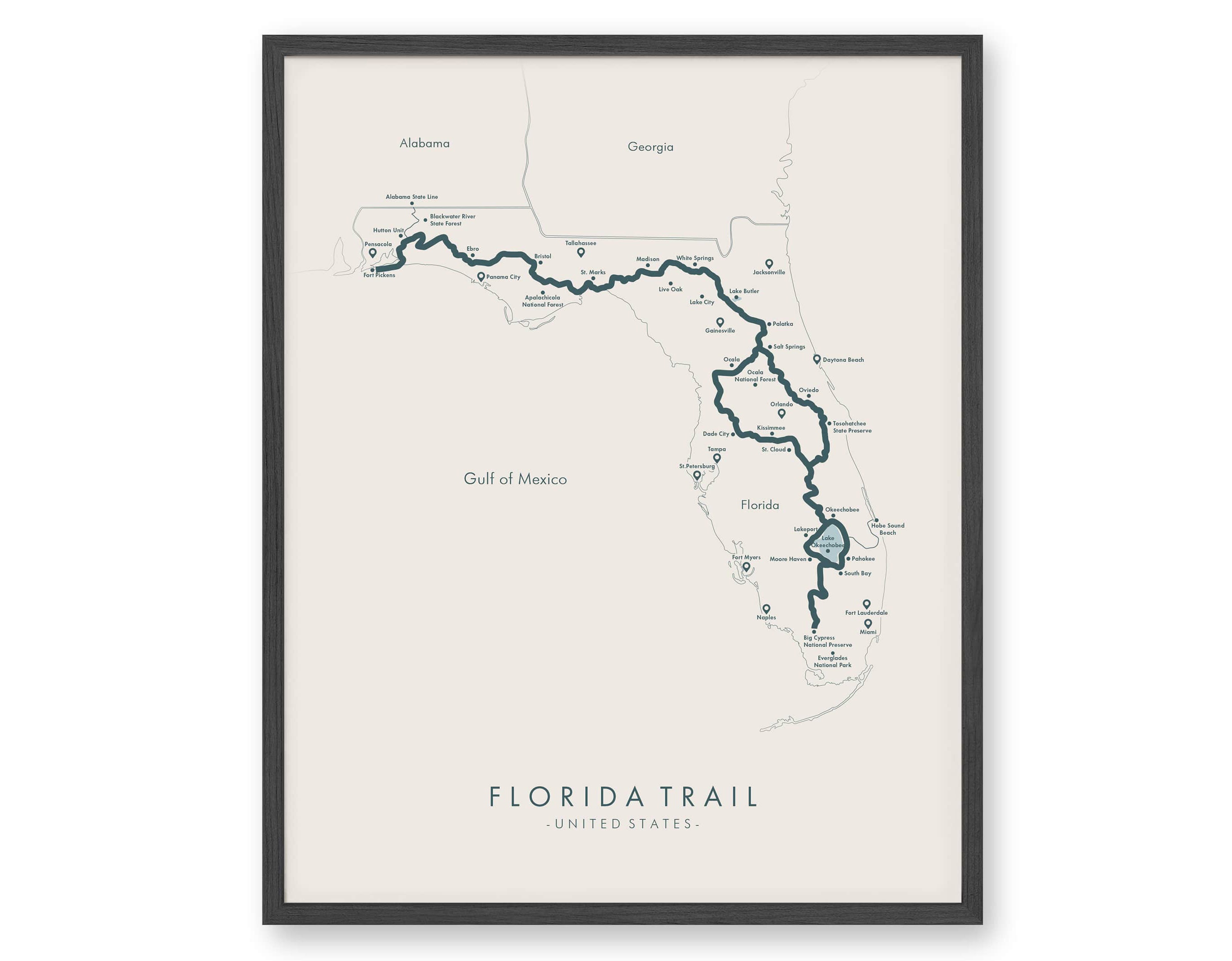 Florida Trail Map | Florida Trail Poster | USA National Scenic Trail ...