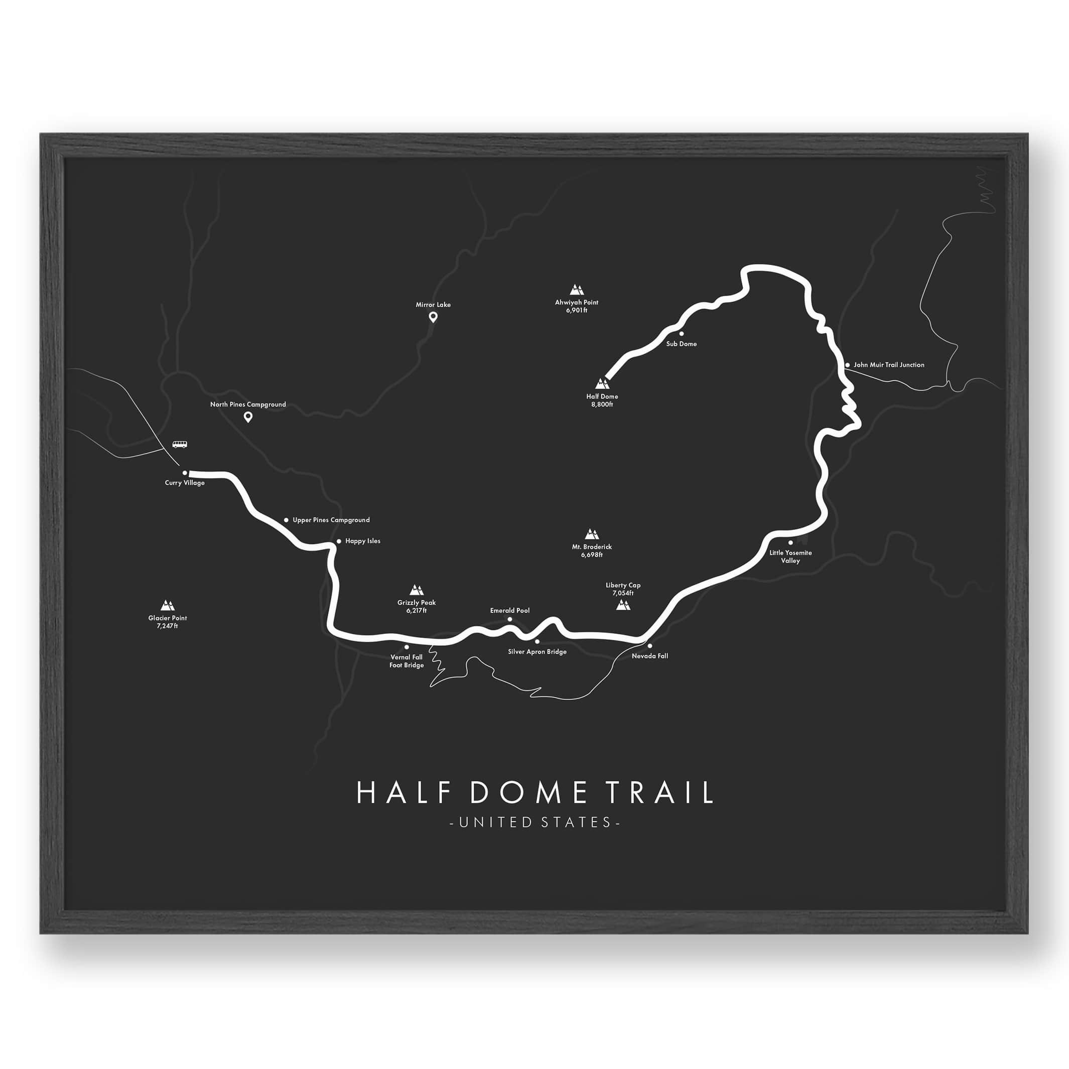 Half Dome Trail Map | Half Dome Trail Poster | Hike Yosemite National ...