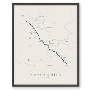 Via Francigena Map | via Francigena Poster | Europe Hiking Poster ...