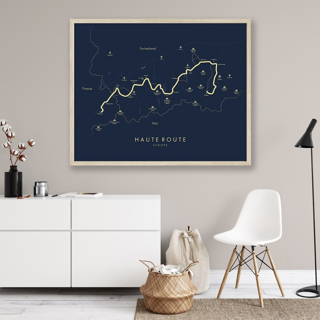Haute Route Trail Map | High Route Hiking Poster | Mountaineers' Route ...