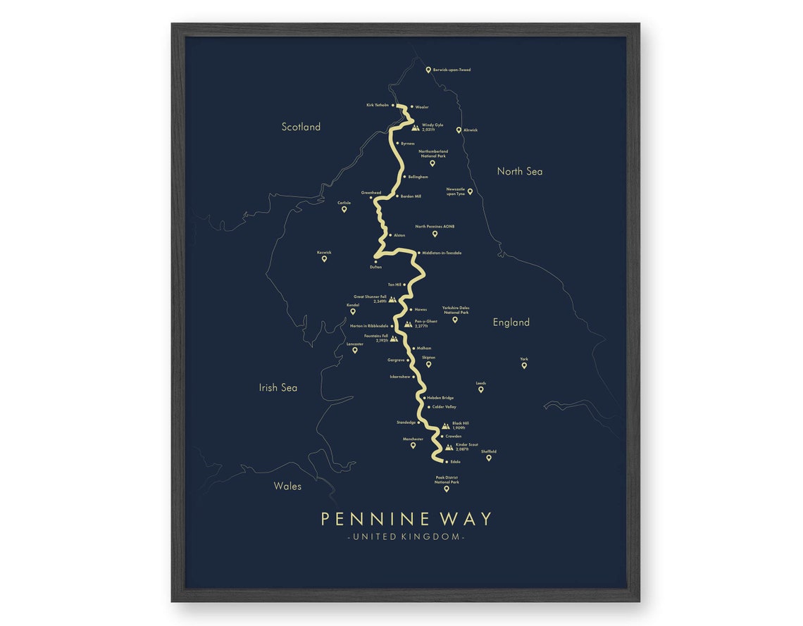 Pennine Way Poster | Pennine Way Track Map | UK Hiking Wall Art ...