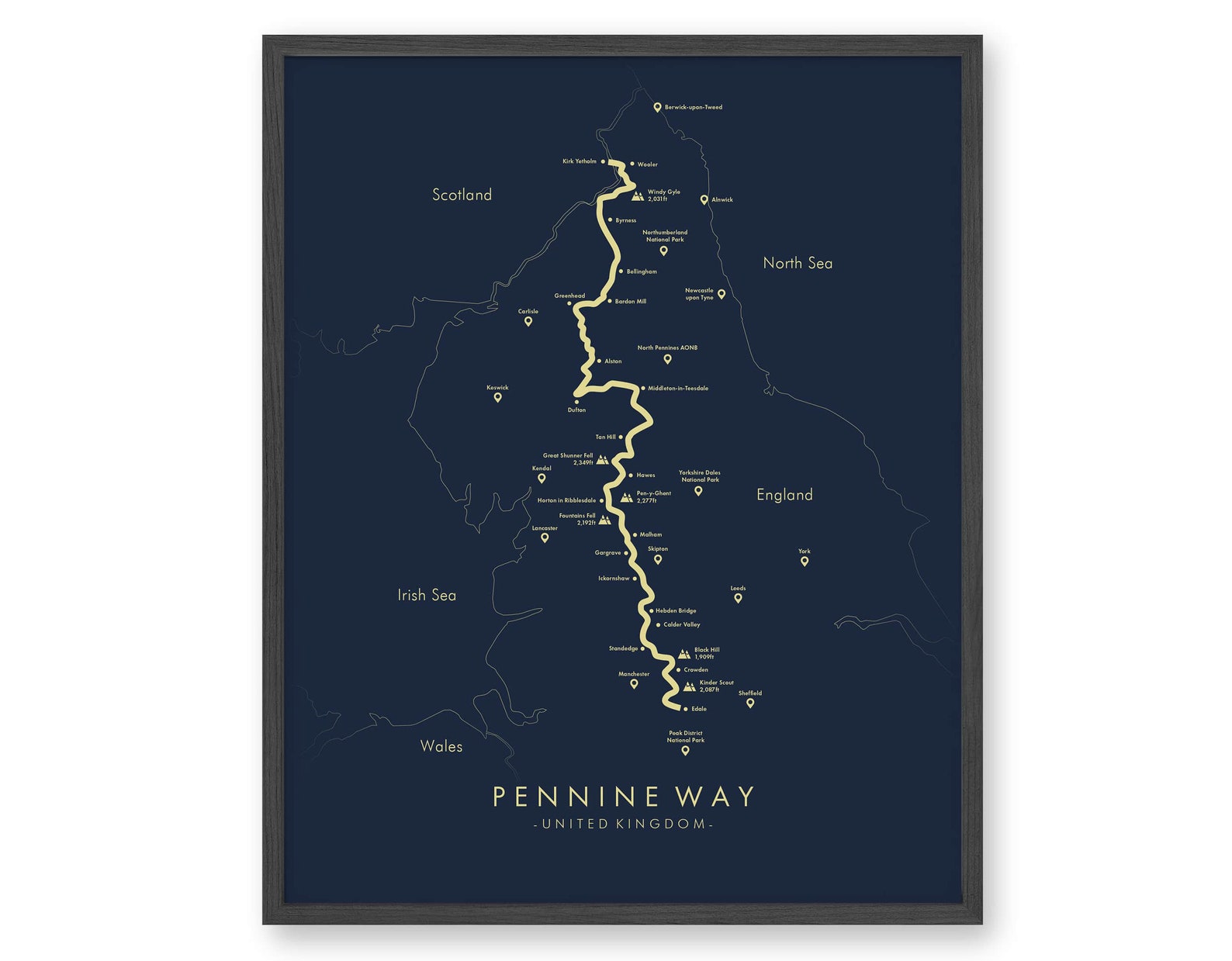 Pennine Way Poster | Pennine Way Track Map | UK Hiking Wall Art ...