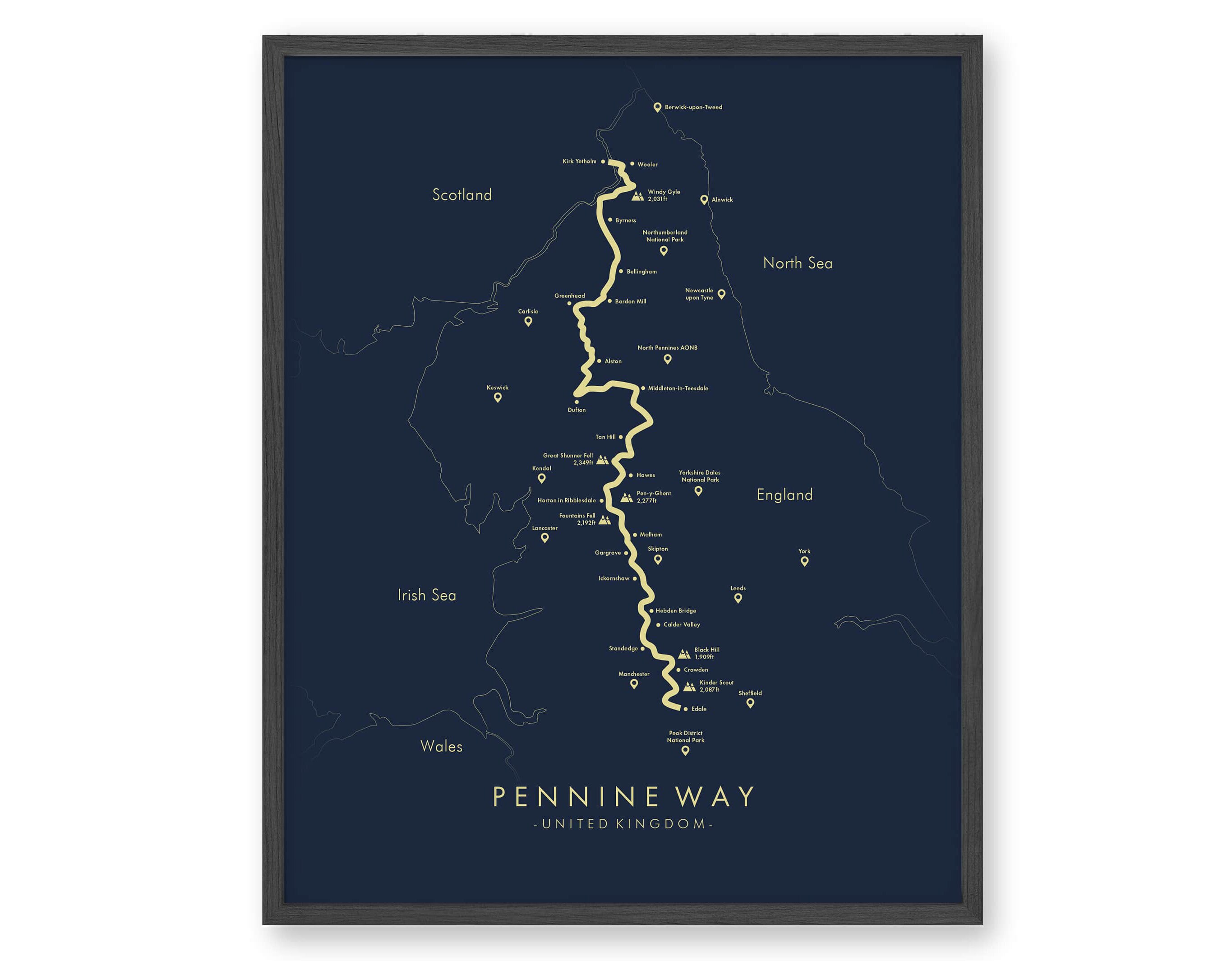 Pennine Way Poster | Pennine Way Track Map | UK Hiking Wall Art ...