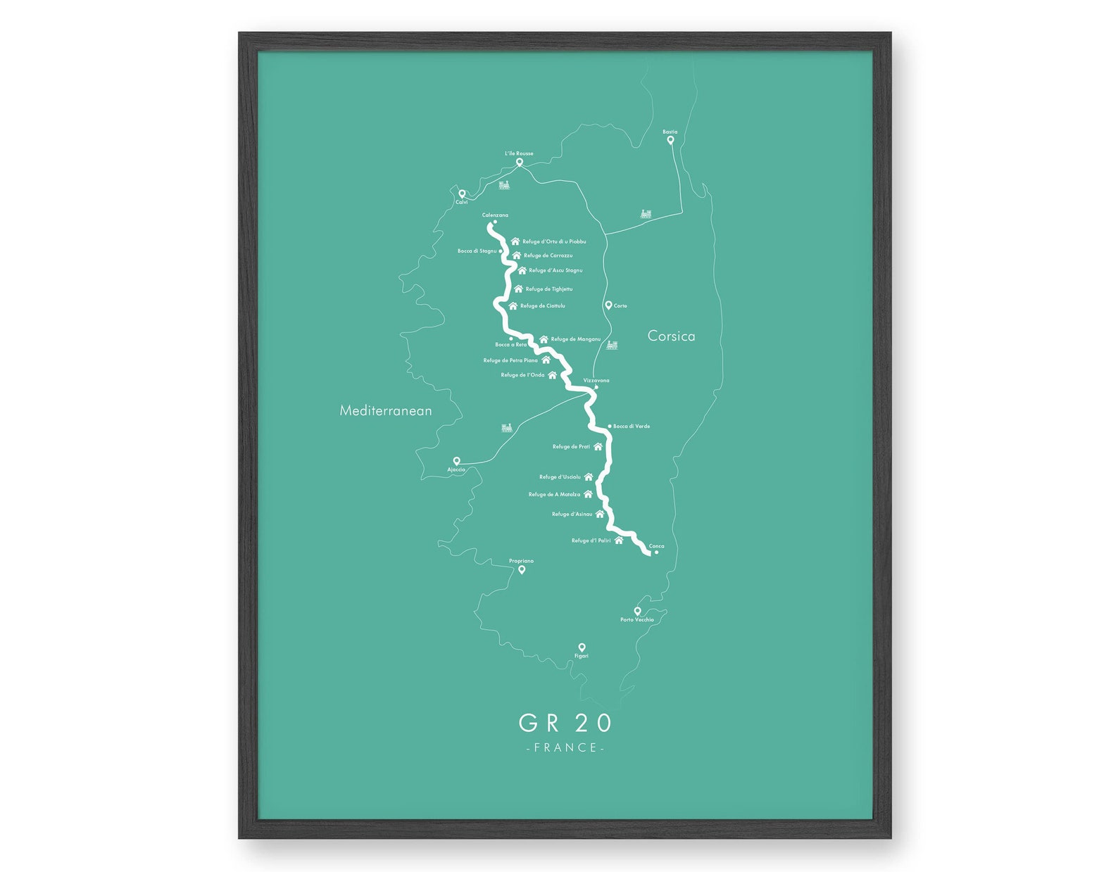 GR20 Track Map GR20 Trail Poster Corsica Hiking Relive - Etsy