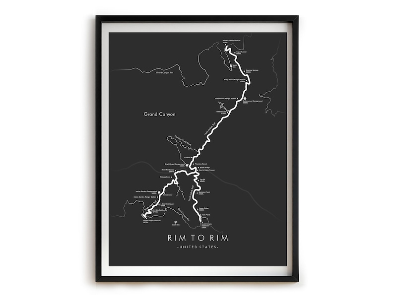 Rim to Rim Trail Map Rim to Rim Hiking Trail Map Rim to | Etsy