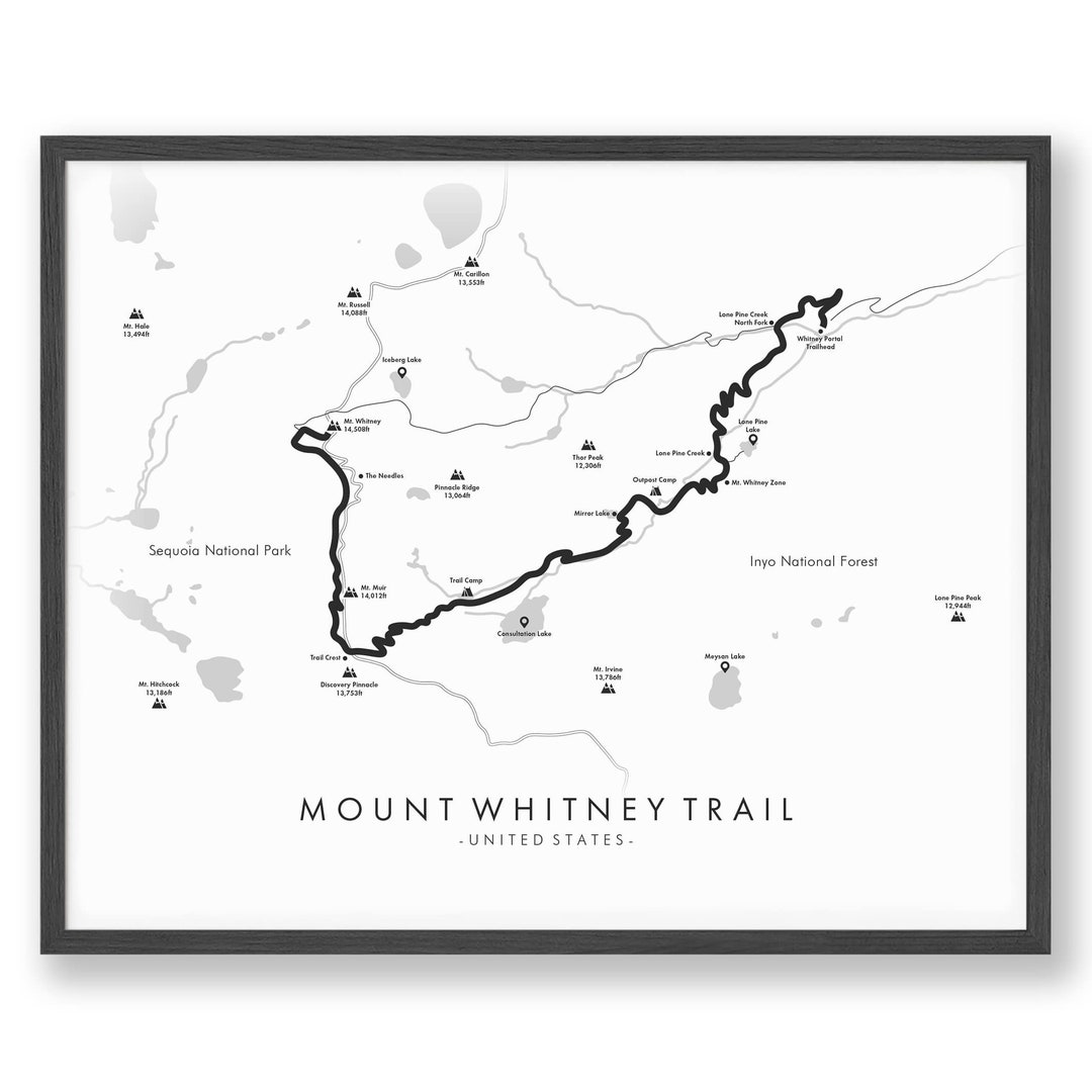Mount Whitney Trail Map | Mount Whitney Trail Poster | Hiking USA ...