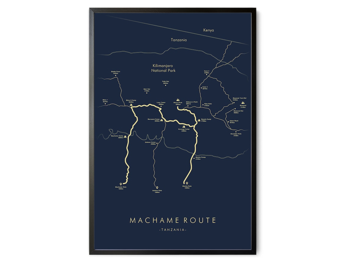 Machame Route Map Kilimanjaro Hiking Poster The Whiskey | Etsy