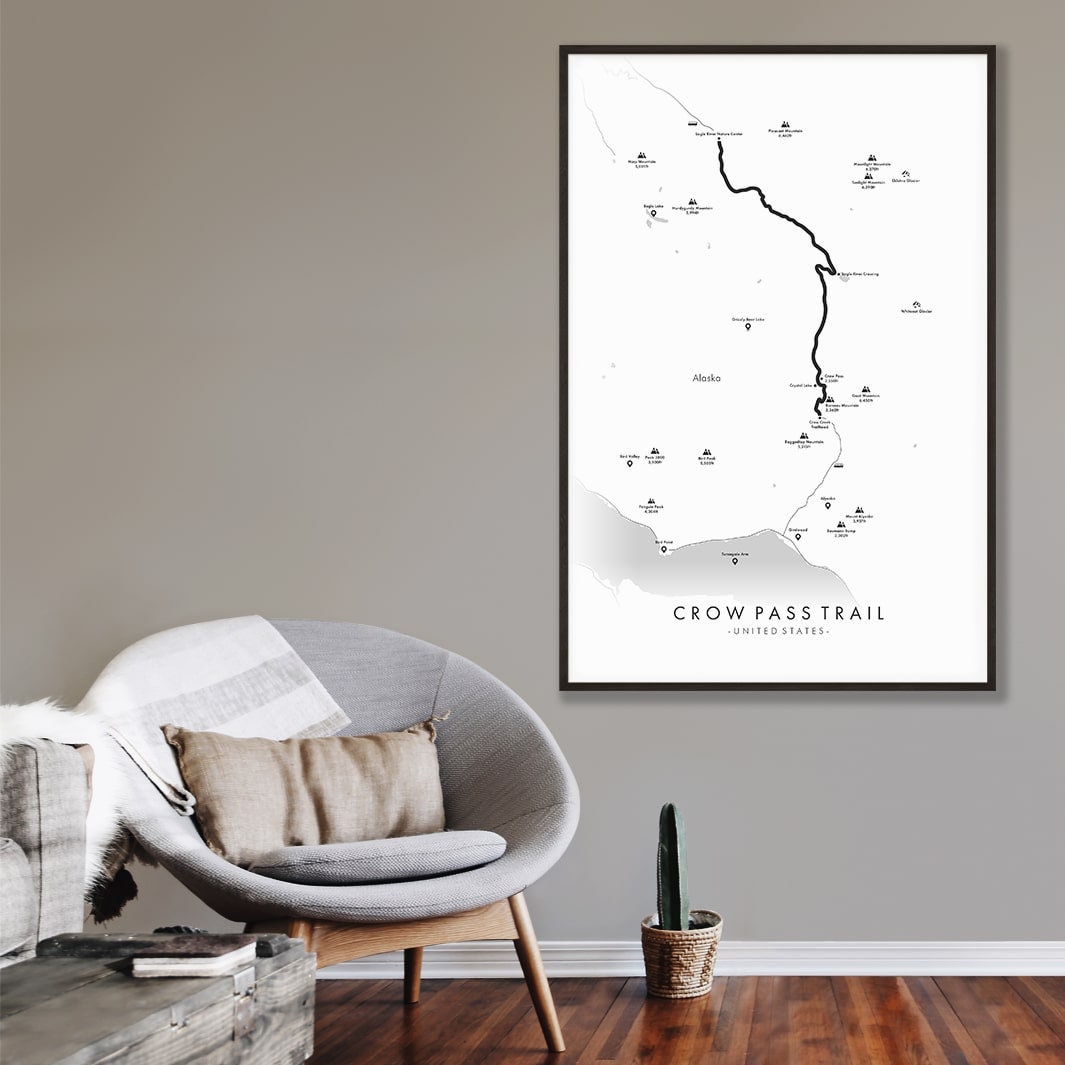 Crow Pass Trail Map Crow Pass Trail Poster Alaska Hiking | Etsy
