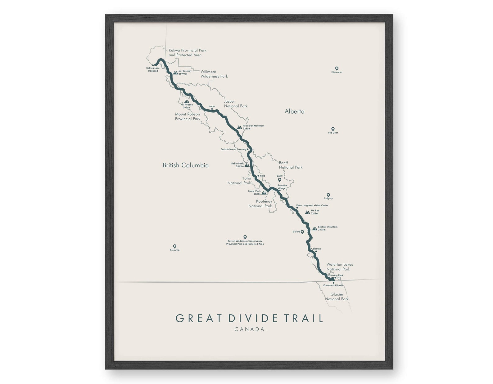 Great Divide Trail Map Great Divide Trail Poster Hiking | Etsy