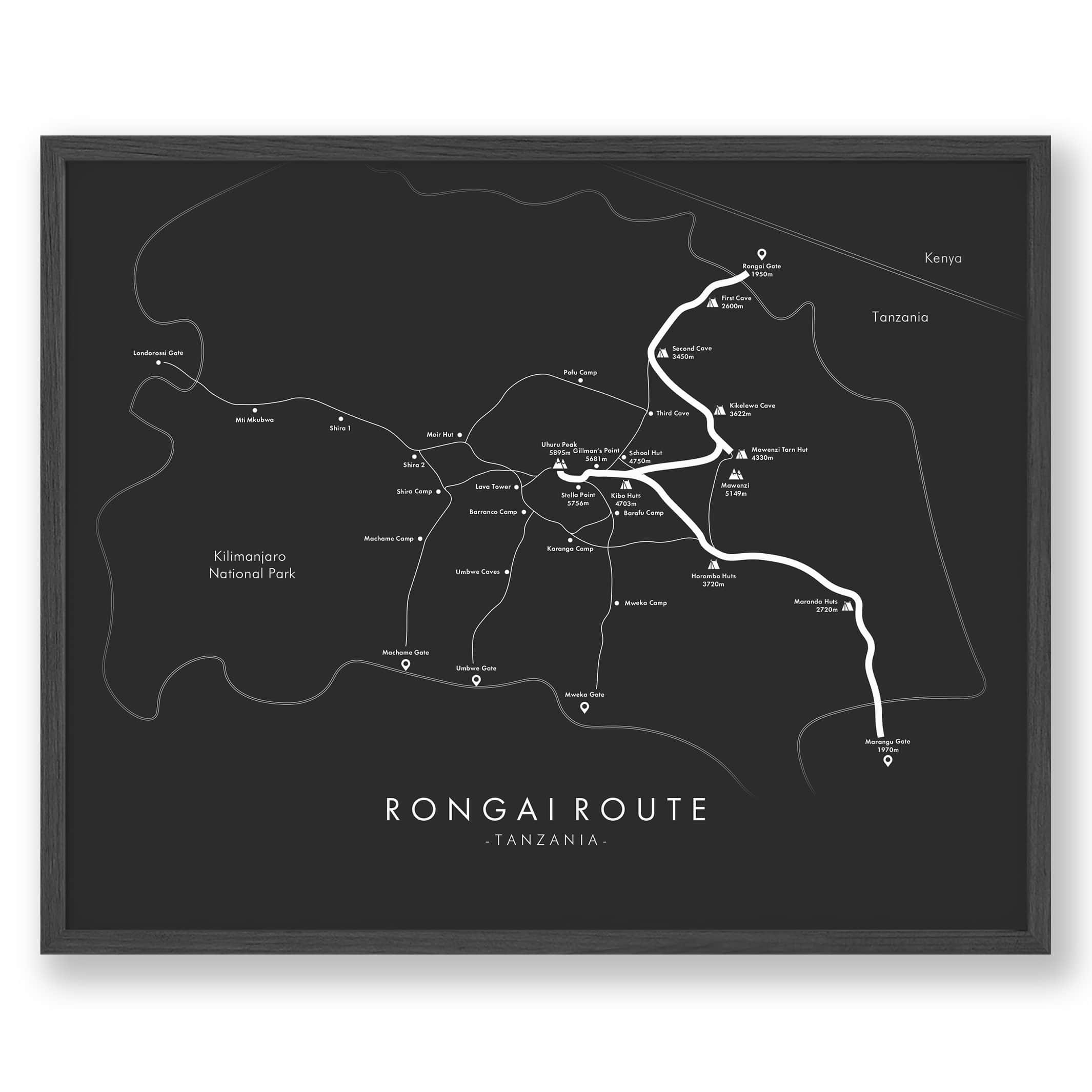 Rongai Route Map | Rongai Route Poster | Kilimanjaro Hiking Poster ...