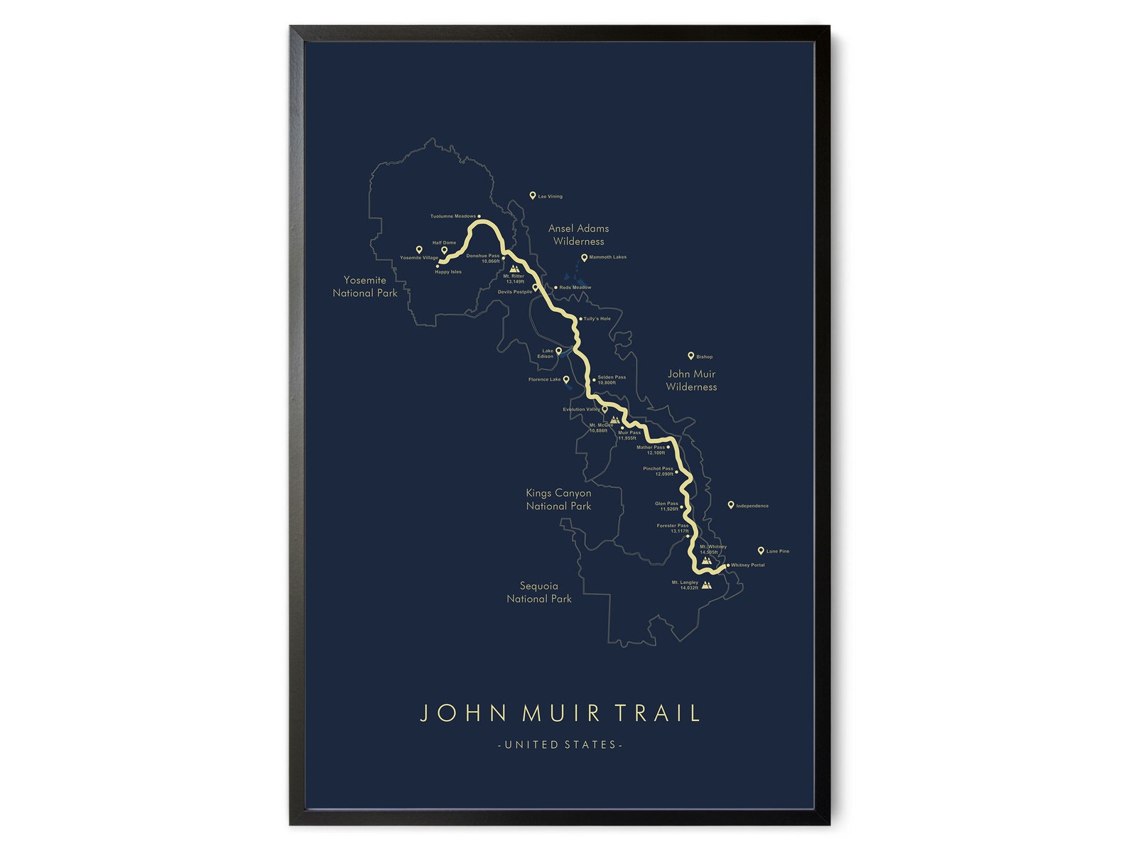 John Muir Trail Map JMT Hiking Trail Map JMT Poster John | Etsy