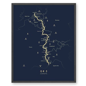 GR5 Trail Map | GR5 Hiking Trail Poster | Grand Randonnée Cinq | Europe ...