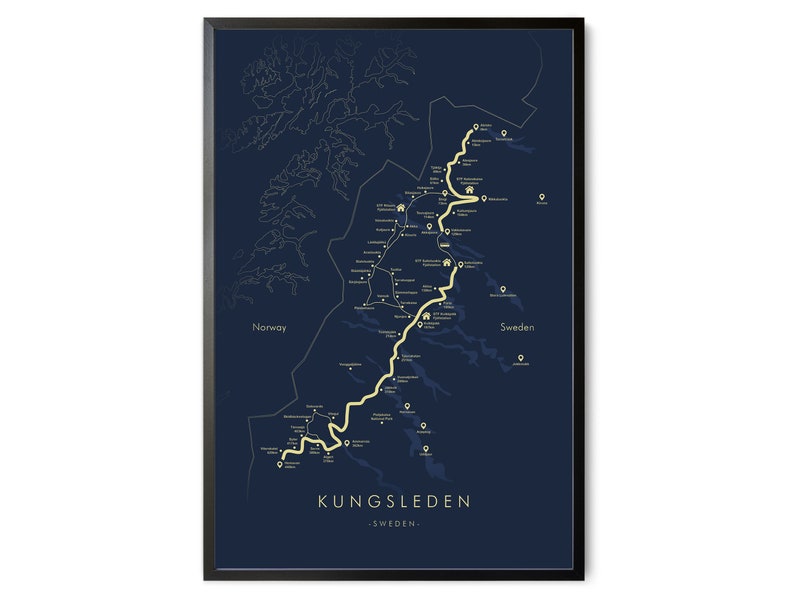 Kungsleden Trail Map Kungsleden Hiking Poster Kings Trail | Etsy