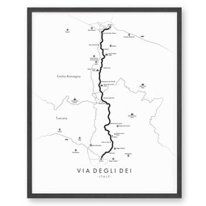 Via Degli Dei Map | via Degli Dei Poster | Europe Hiking Poster | Italy ...