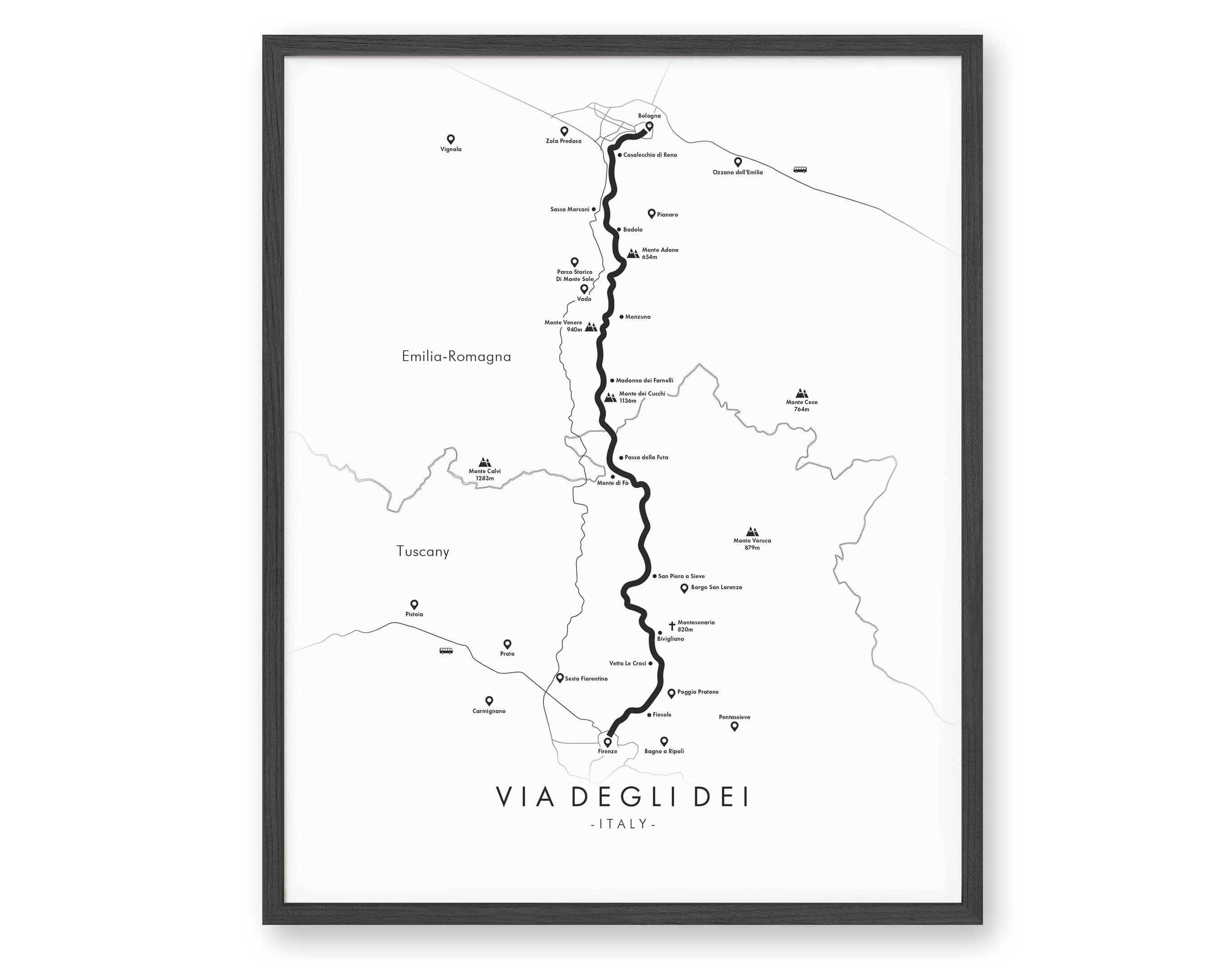Via Degli Dei Map via Degli Dei Poster Europe Hiking | Etsy