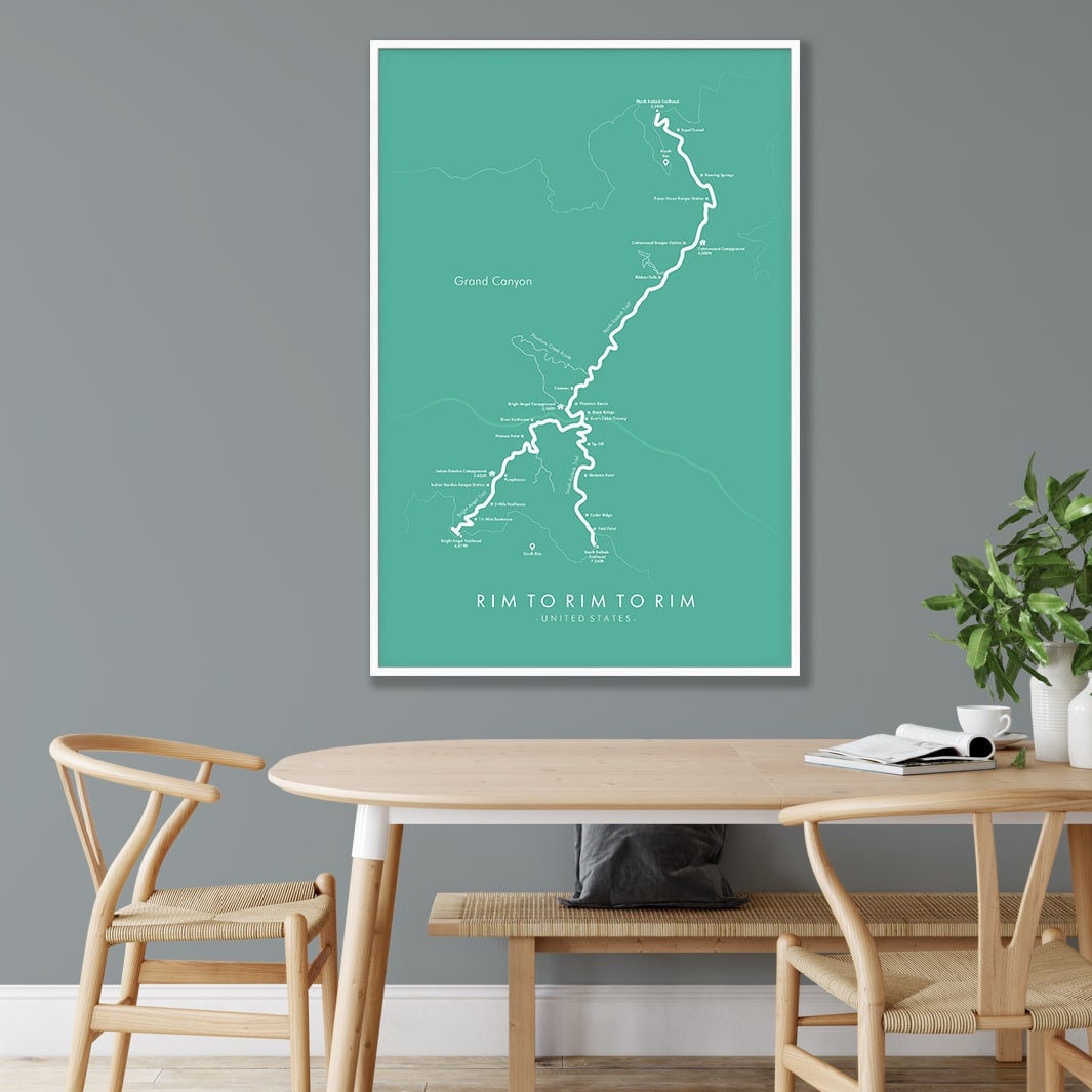 Rim to Rim to Rim Trail Map | Rim to Rim to Rim Hiking Trail Poster ...