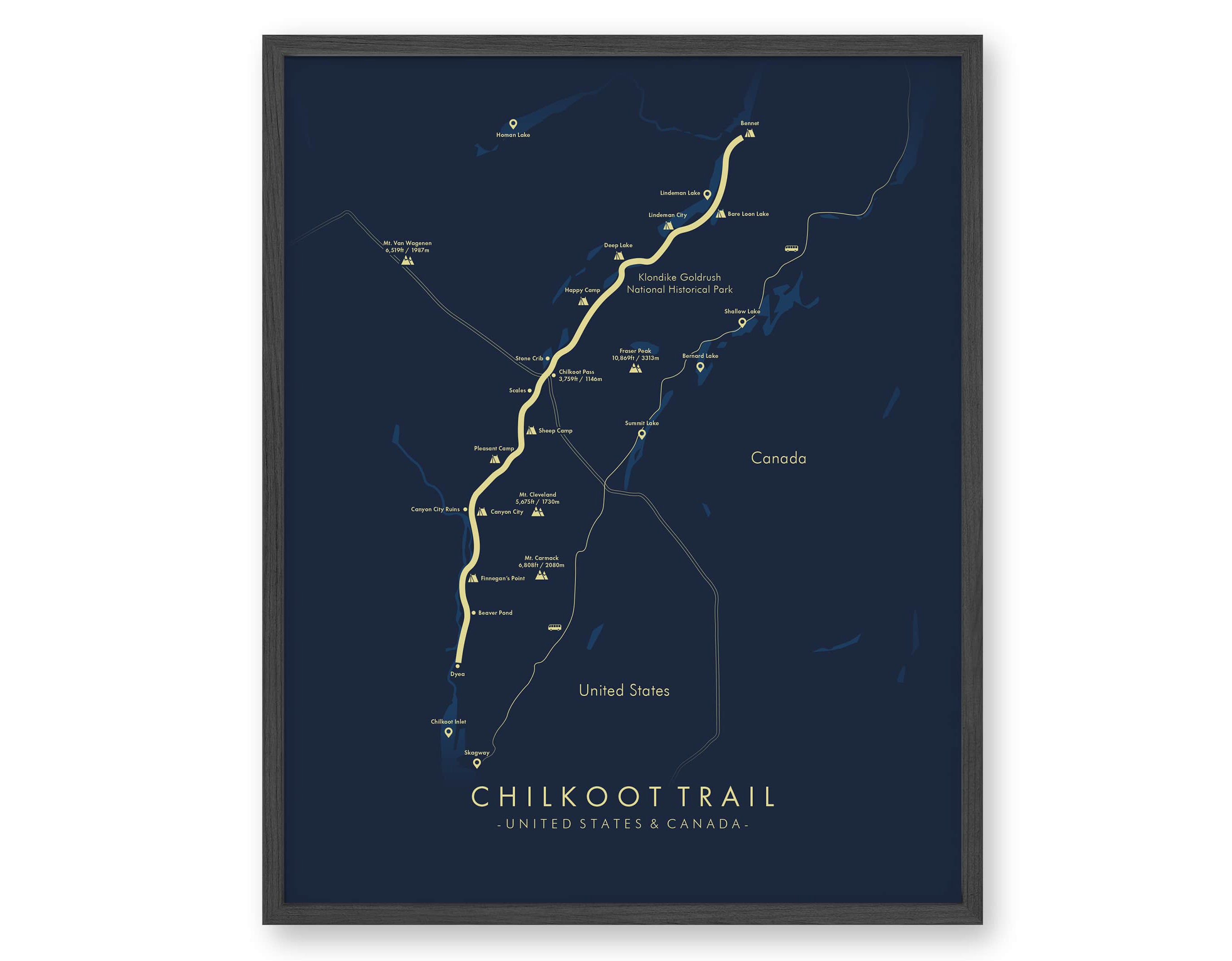 Chilkoot Trail Map Chilkoottrail Poster Hiking USA & - Etsy