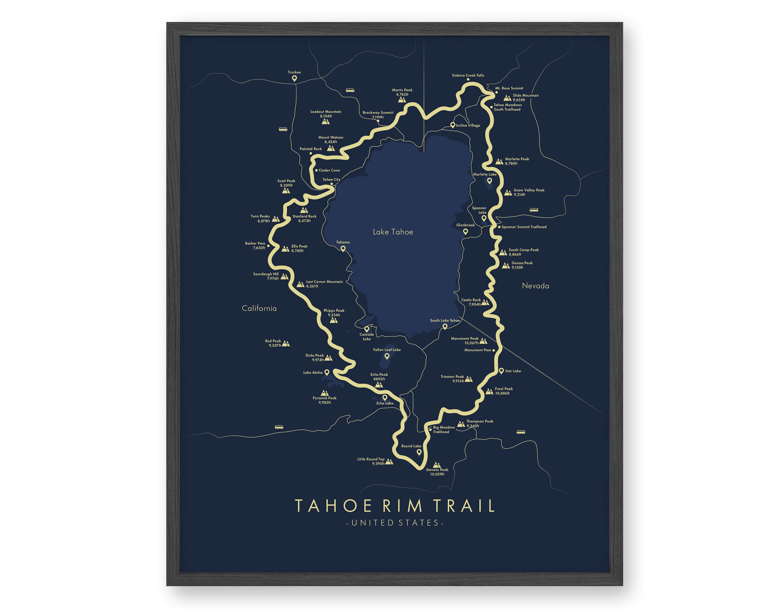 Tahoe Rim Trail Poster | Tahoe Rim Trail Map | Tahoe Rim Trail Hiking ...