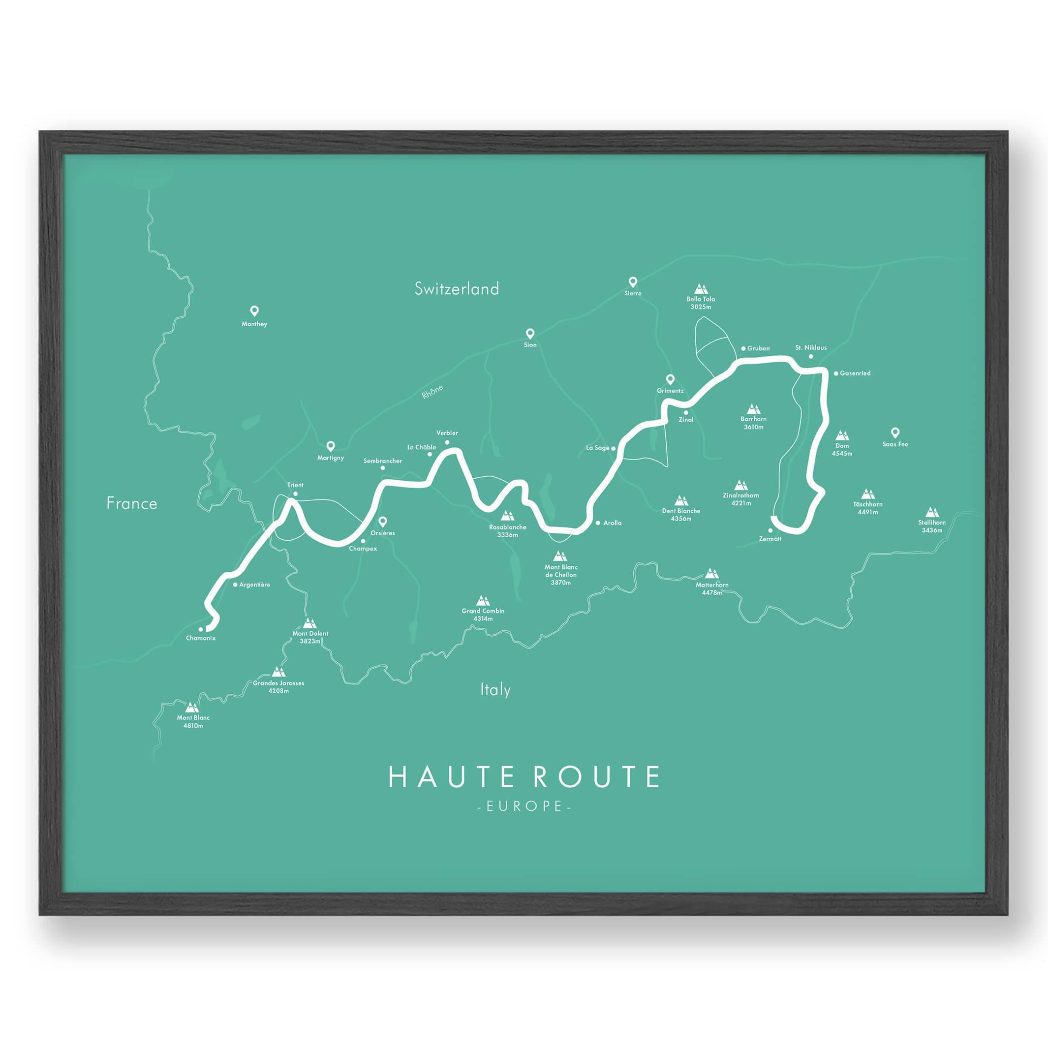 Haute Route Trail Map High Route Hiking Poster | Etsy