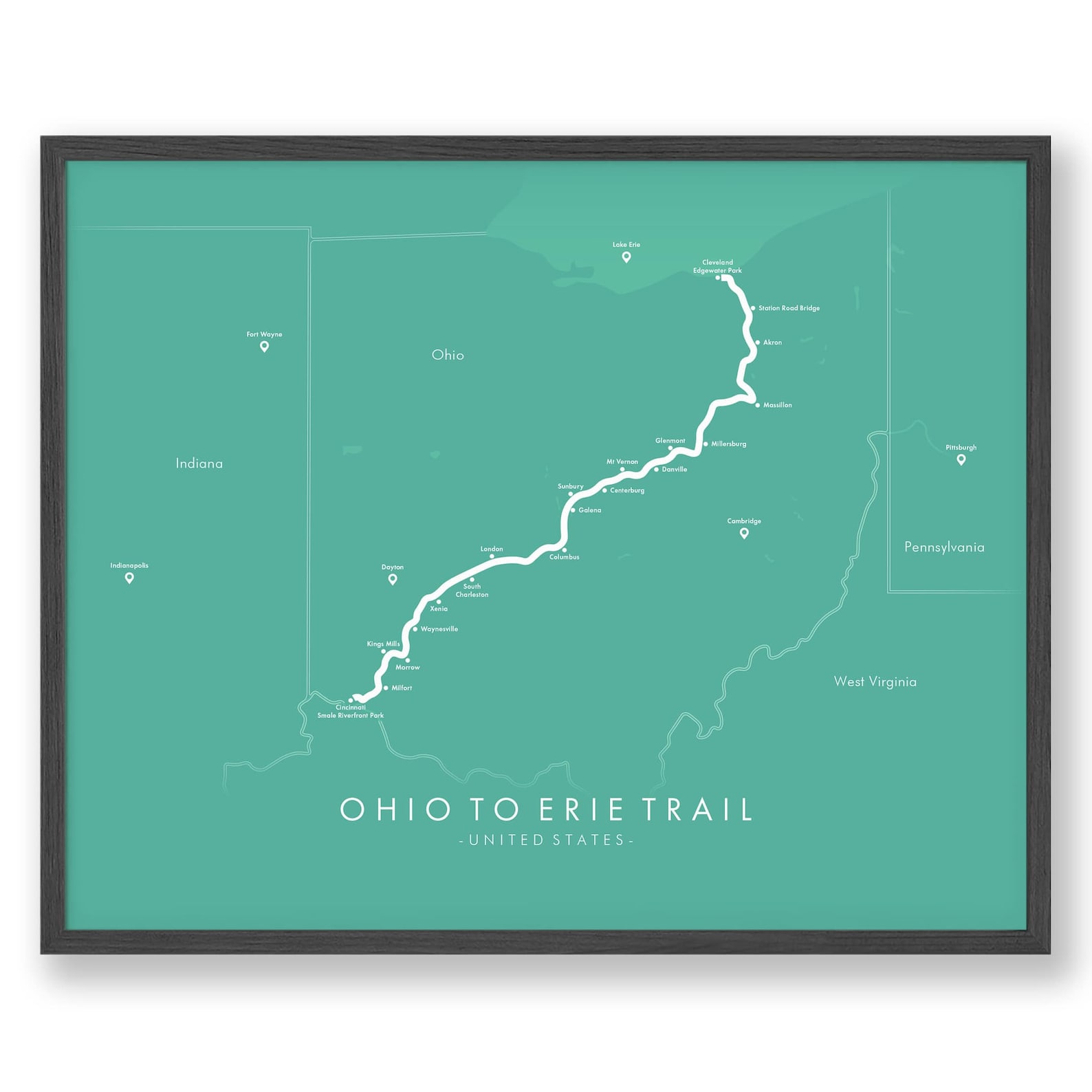 Ohio to Erie Trail Poster | Ohio to Erie Trail Map | Biking Wall Art ...