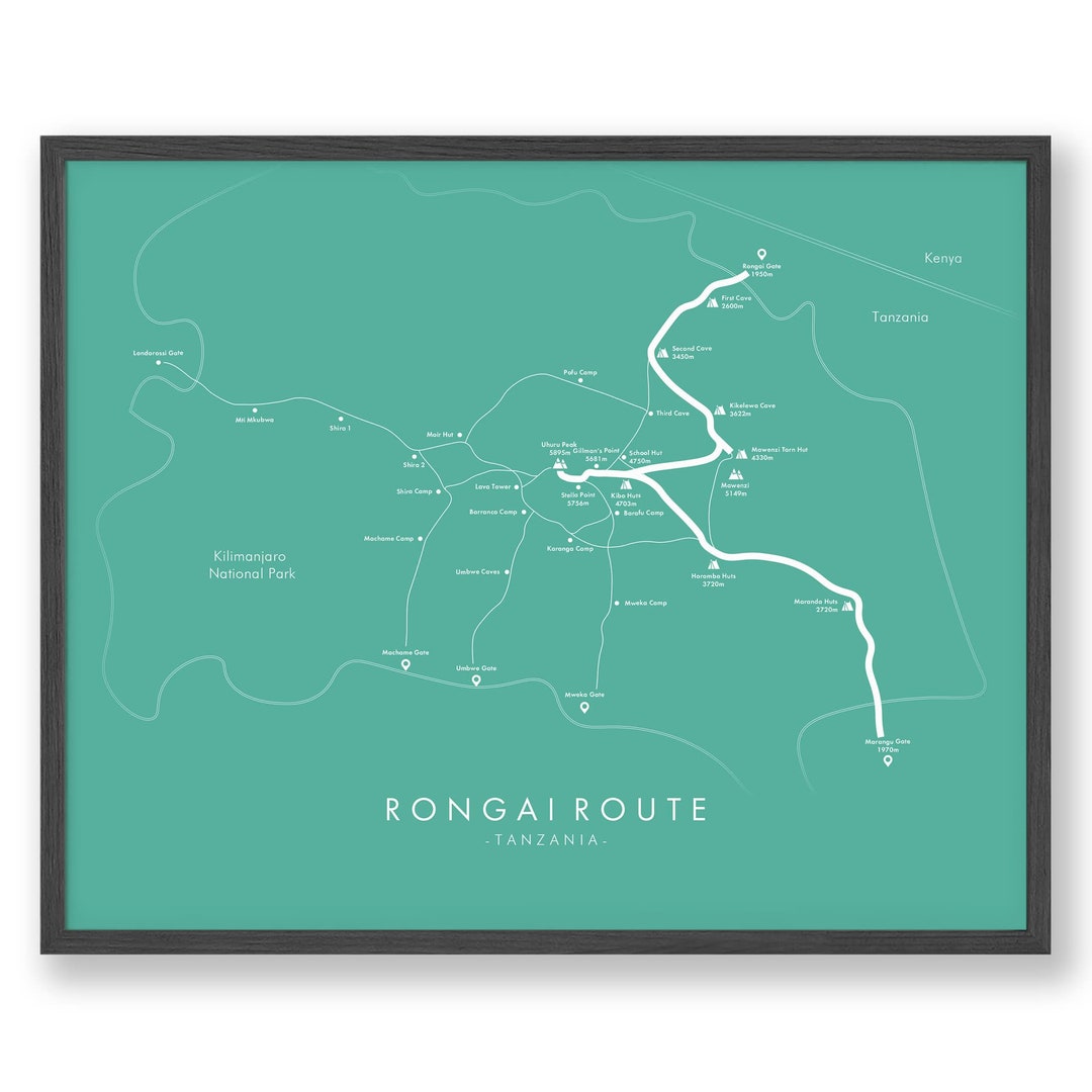 Rongai Route Map | Rongai Route Poster | Kilimanjaro Hiking Poster ...
