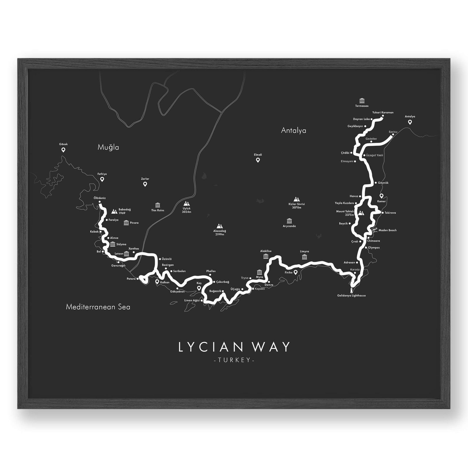 Lycian Way Map Lycian Way Trail Poster Hiking Turkey | Etsy