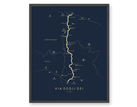 Via Degli Dei Map via Degli Dei Poster Europe Hiking | Etsy