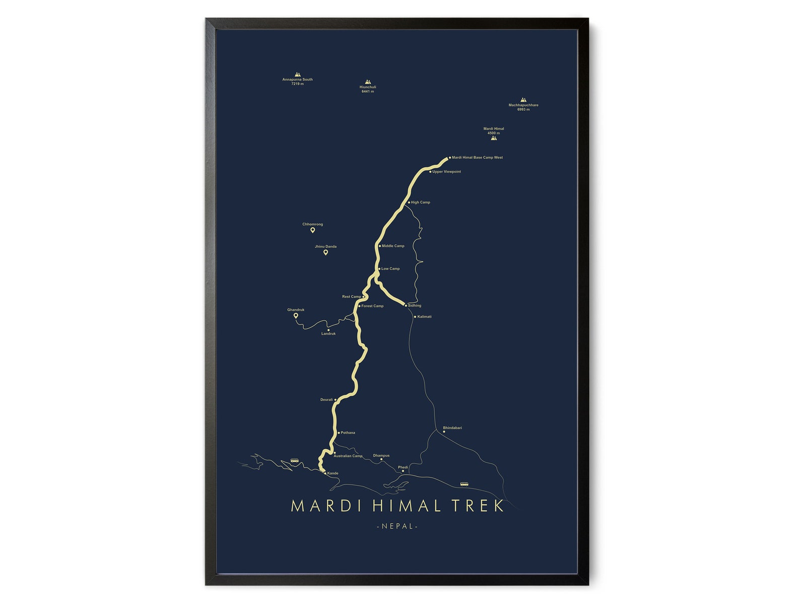 Mardi Himal Trail Map Mardi Himal Trail Poster Nepal | Etsy