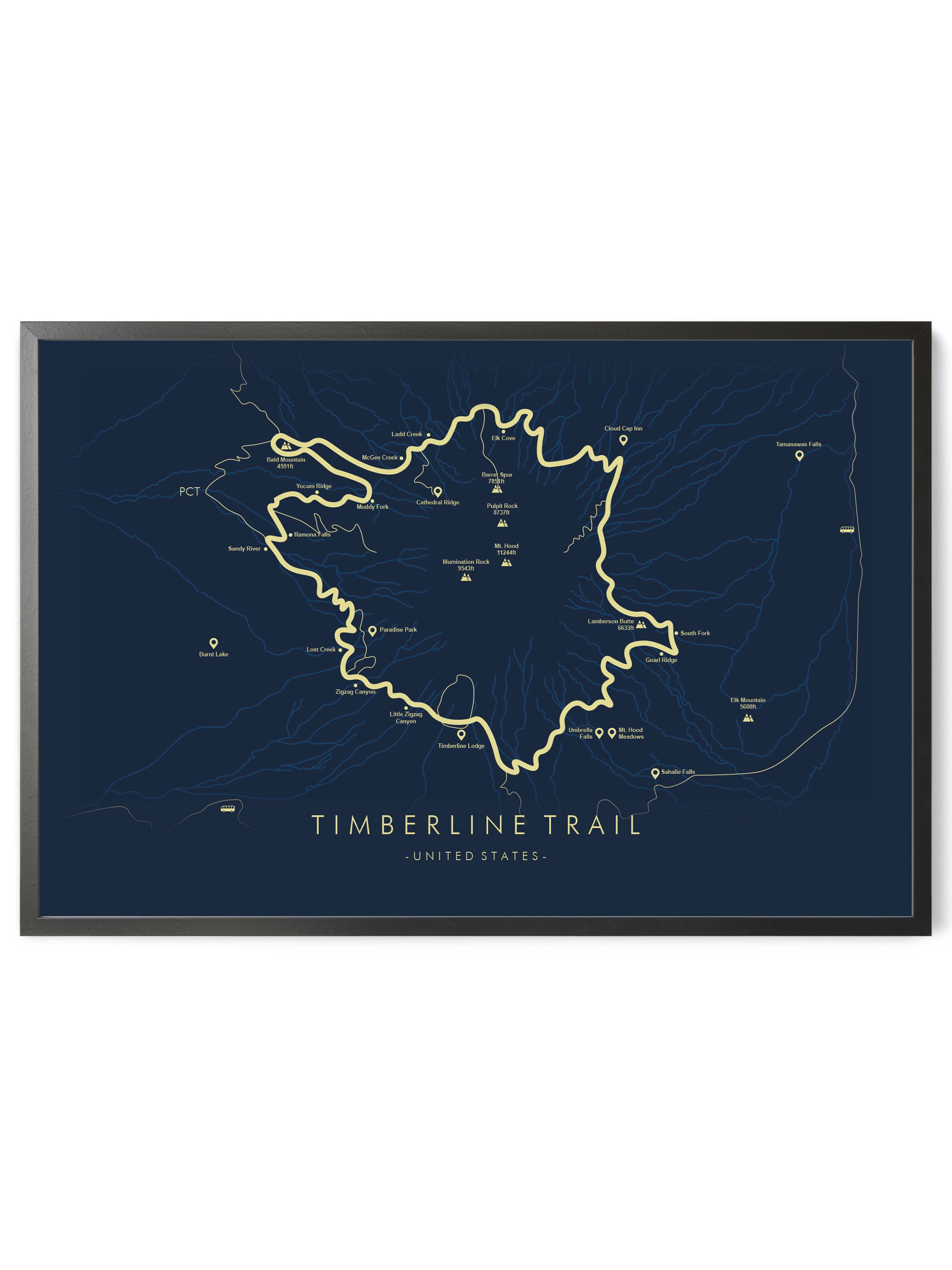 Timberline Trail Map Mount Hood Trail Poster Oregon Hiking | Etsy
