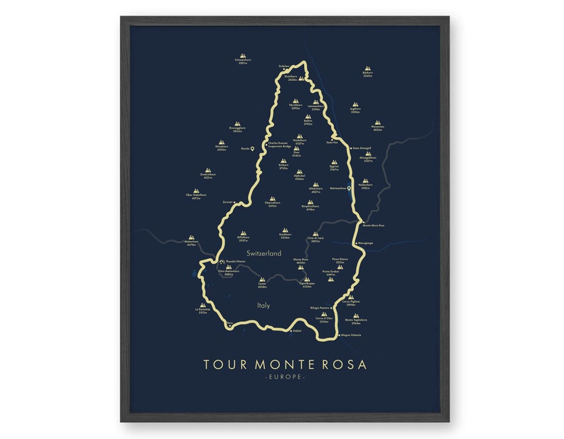 Tour Monte Rosa Map Tour Monte Rosa Poster Hiking Europe - Etsy