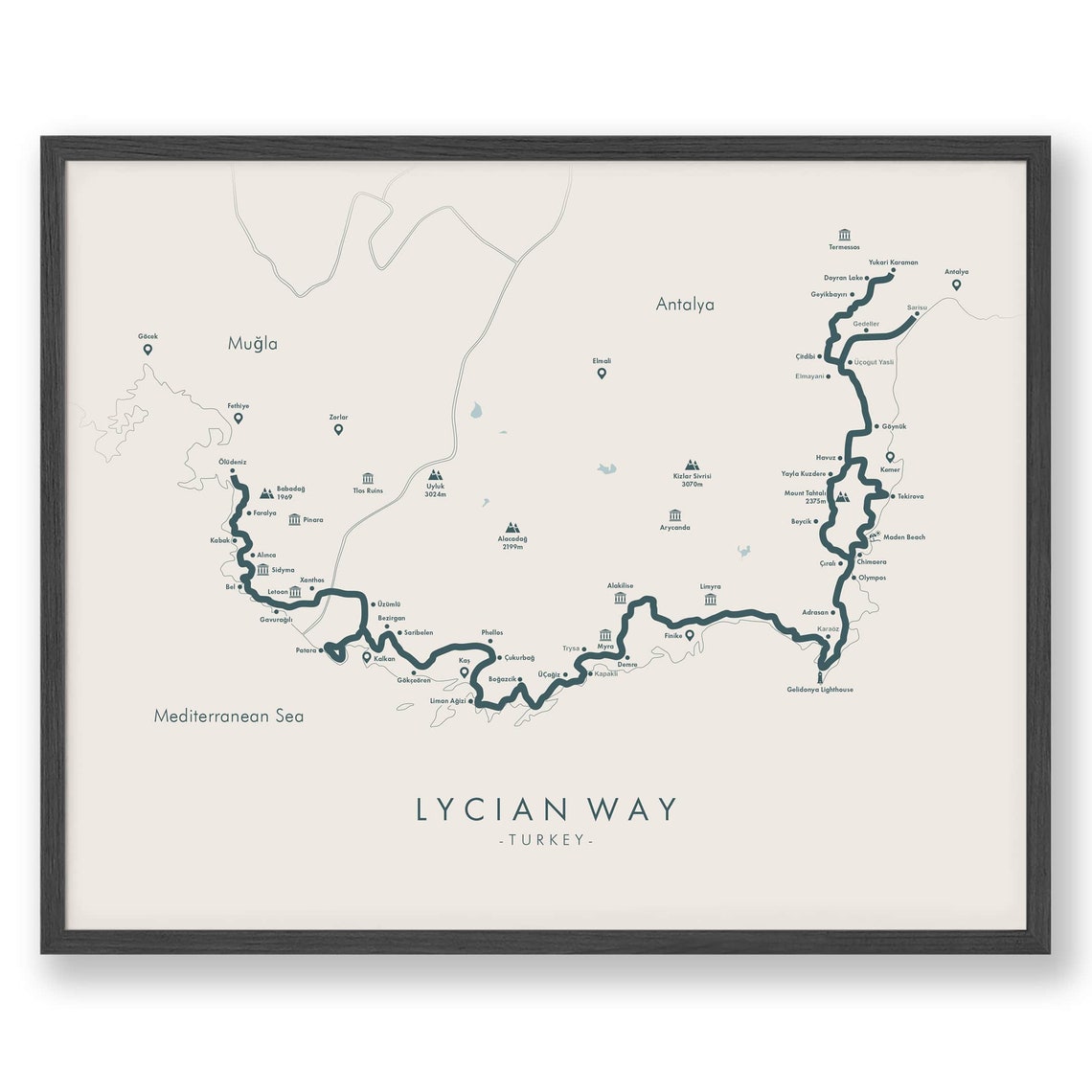Lycian Way Map Lycian Way Trail Poster Hiking Turkey | Etsy