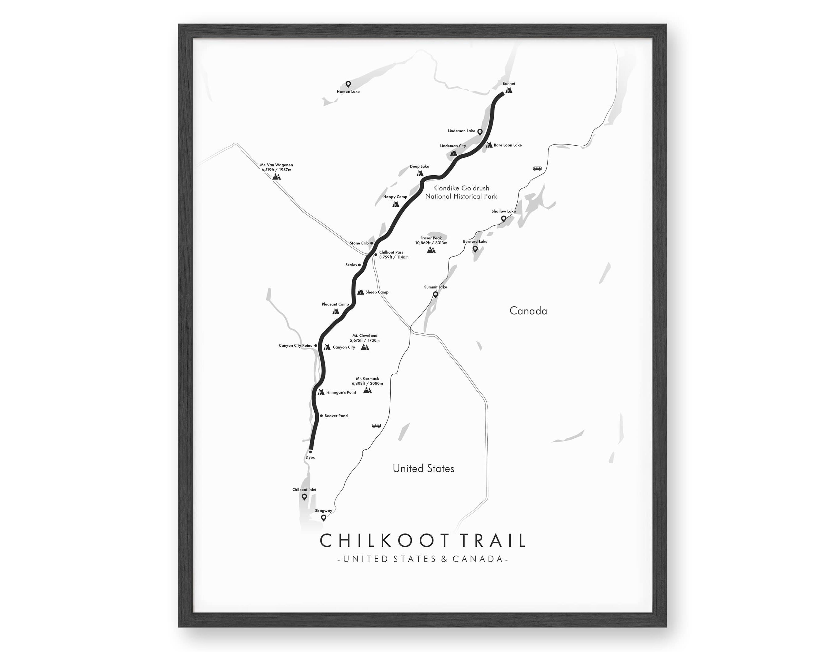 Chilkoot Trail Map Chilkoottrail Poster Hiking USA & - Etsy