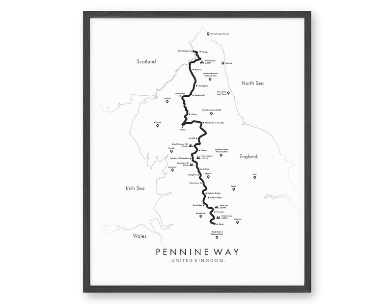 Pennine Way Poster | Pennine Way Track Map | UK Hiking Wall Art ...