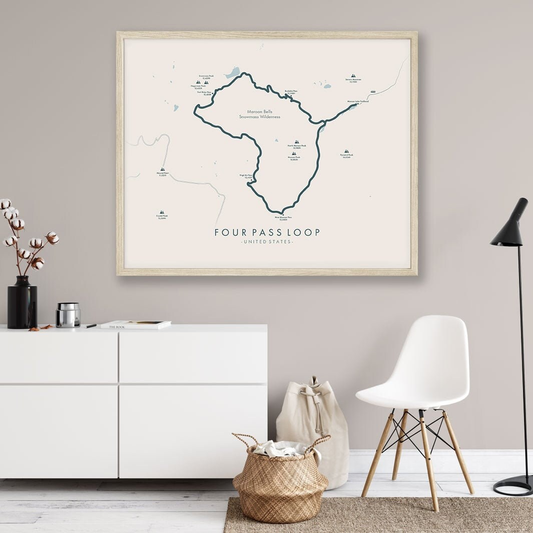 Four Pass Loop Map | 4 Pass Loop Poster | Trail Map Art | Unique Wall ...