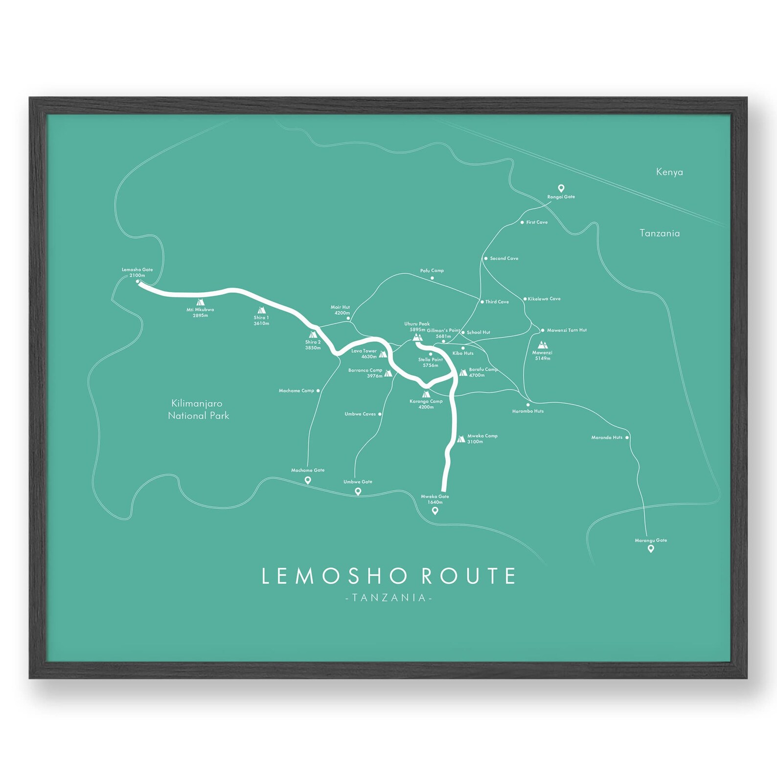 Lemosho Route Map | Lemosho Route Poster | Kilimanjaro Hiking Poster ...